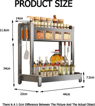 Generic Doppelschichtiges Gewürzregal, verbreitertes Arbeitsplattenregal mit stärkerer Tragfähigkeit, mit hohler Aufbewahrungsbox for Geschirr, geeignet for d