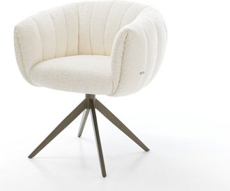 DELIFE Drehstuhl Jada-Flex Boucl&eacute; Wei&szlig; Kreuzgestell breit Effektfinish Titan 360&deg; drehbar Wippfunktion Taschenfederkern, Esszimmerst&uuml;hle