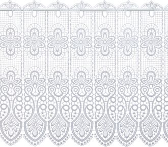 Plauener Spitze by Modespitze, Gardine - Scheibengardine f&uuml;r Stangendurchzug, Guipure Spitze - hochwertige Stickerei, H&ouml;he 49 cm, Breite 144 cm, Farbe Wei&szlig;