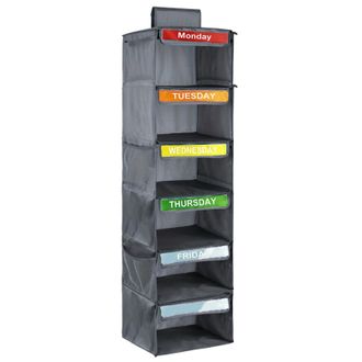 Generico W&ouml;chentlicher Kleiderschrank-Organizer - H&auml;ngeschrank-Organizer mit 6 Regalen mit Seitentaschen f&uuml;r Kinder und Erwachsene | Kleiderschrank-Organizer a