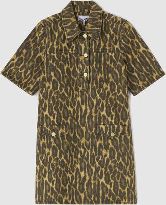 Ganni Robe Print Denim Khaki