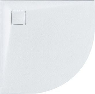 Beliani Duschwanne Weiß SMC-Masse Steinoptik Flach Halbrund 90x90 cm mit Eckablauf Ablaufgarnitur Ablaufrinne Schürze 3 cm Hoch Duschtasse