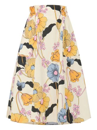 Marni flared floral midi skirt - Nude