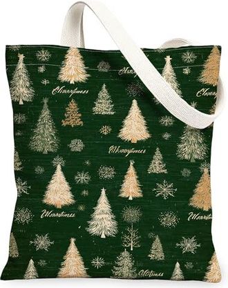 Generic Sac fourre-tout en toile motif sapin de No&euml;l, motif for&ecirc;t, sacs de courses r&eacute;utilisables, vintage, l&eacute;gers et lavables, toile pour voyage, plage, pique