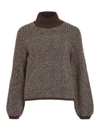 Vila Vila Vilory High Neck L/S Knit Top-Noos Pull-Over, Caf&eacute;/Motif : m&eacute;lange &eacute;ggnog, XXL Femme