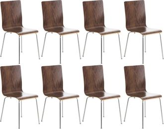 Clp 8er-Set Wartezimmerstuhl Pepe mit ergonomisch geformten Holzsitz und Metallgestell I 8X Konferenzstuhl erh&auml;ltlich, Farbe:walnuss