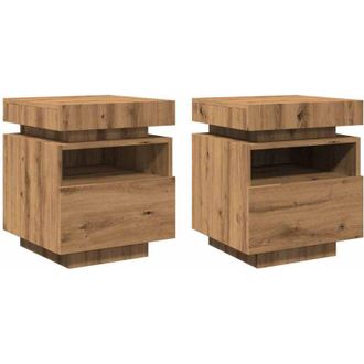vidaXL Armoires de chevet avec lumi&egrave;res LED 2 pcs ch&ecirc;ne artisanal vidaXL