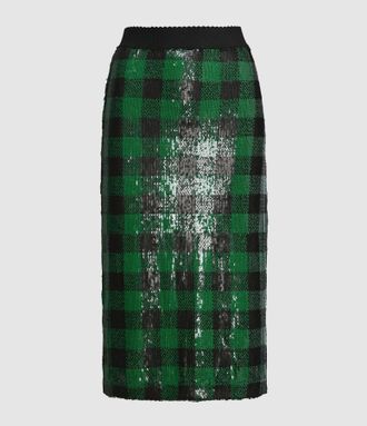 Essentiel Jupe Mi Longue Knitwear Vert Noir