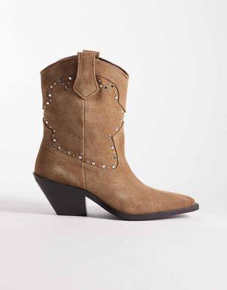 Mango Verzierte Westernstiefel in Braun-Brown