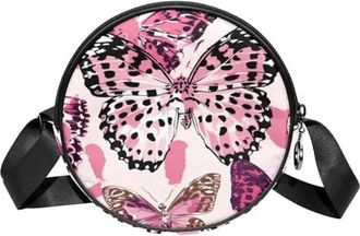 Generic Sac &agrave; bandouli&egrave;re rond pour femme, petit sac &agrave; bandouli&egrave;re Butterfies avec fermeture &eacute;clair, bretelles r&eacute;glables, sac &agrave; main rond d&eacute;contract&eacute; pour fem