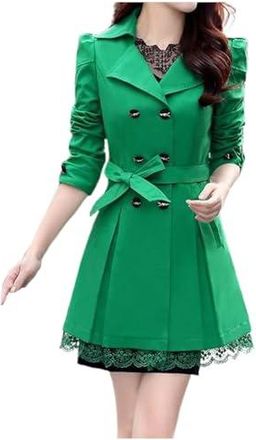 Generic 2026 Vestes pour femmes &agrave; manches longues avec bordure en dentelle et noeud, Vert, XXL