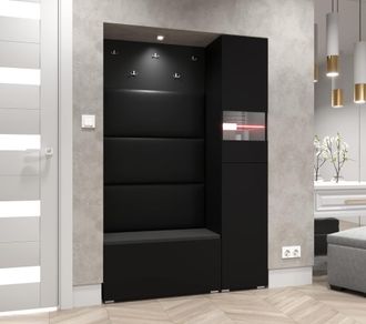 Furnitech GF84 Flur Dielenmöbel Garderobenschrank Dielenschrank Schuhschrank Flurmöbel Set Matt (LED weiß, GF84-21B-M1)