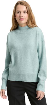 Tom Tailor Damen 1049190 Oversize Strickpullover mit Stehkragen, 39067-White Moss Melange, XL