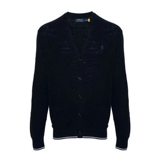 Polo Ralph Lauren Texturierter Baumwoll-Leinen Cardigan mit V-Ausschnitt - - Knitwear - Herren - Blau - 2XL
