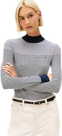 Tommy Hilfiger T-Shirt Manches Longues Femme Jersey Fine Col Chemin&eacute;e, Multicolore (Bretton Stripe Dark Night Navy), XL