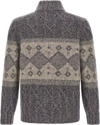 Brunello Cucinelli Geometric Diamond Knit Cardigan - Gray