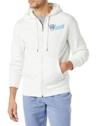 Amazon Essentials Disney | Marvel | Star Wars Herren Fleece-Kapuzenpulli mit durchgehendem Rei&szlig;verschluss - Auslauffarben, Marvel Captain America, XXL