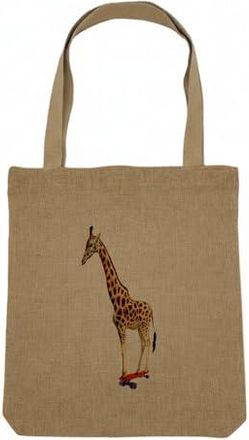 Fabulous Sac Shopping Tote Bag Aspect Lin - Skate Girafe Collage Vintage Illustration Art Humour Parody Animal - Sac de Courses Toile Epaisse 360g Beige Nature