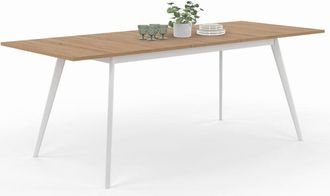 IDMarket Table scandinave extensible rectangle inga 6-10 personnes plateau bois pieds blancs 160-200 cm