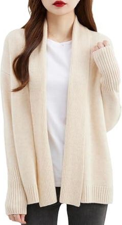 Generic Cardigan tricot&eacute; 100 % laine m&eacute;rinos pour femme, Beige, XS
