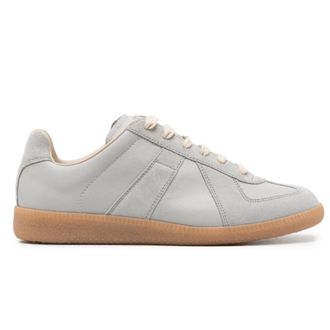 Maison Margiela Blau-Graue Leder-Sneakers mit Signature-Motiv - - Shoes - Damen - Grau - 38 EU