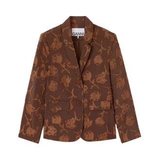 Ganni Blazer en Fil Coup&eacute; - Femme - Vestes - Brun - Taille: 38 FR