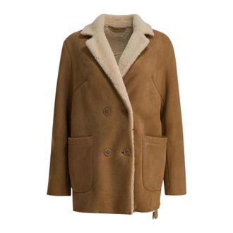 Salvatore Santoro Double-Breasted Shearling Lined Suede Jacket - - Coats - Damen - Beige - S