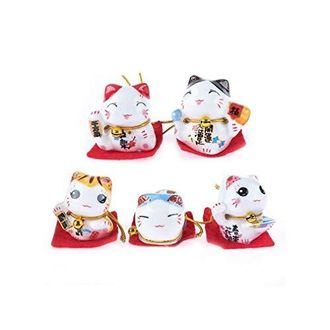La Chineuse 5 Maneki Neko-Katzen - Statuenfiguren Einer japanischen Glückskatze - Kawaii-Dekoobjekte - Glückskatze aus Porzellan, 4,5 cm - süße asiatische Katze -