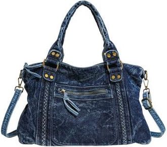 Generic Grand sac &agrave; bandouli&egrave;re vintage en denim pour femme, pour le travail, le shopping, les voyages, le quotidien, bleu, 400*120*270mm