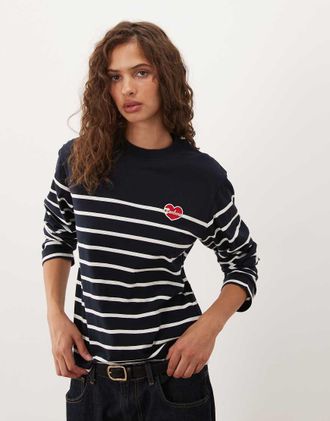 Barbour Harling Langarmshirt mit Herzlogo in Marineblau und wei&szlig;en Streifen
