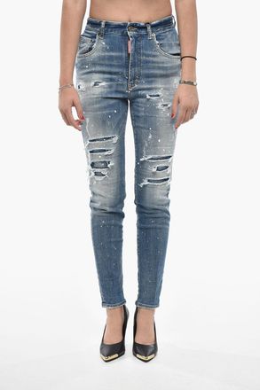 Dsquared2 High-Waisted Stretch Denim Jeans TWIGGY with 11cm Ankle Zip Dsquared2