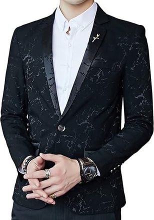 Generic Blazer floral pour homme - Coupe ajust&eacute;e - 1 bouton - Motif floral - Pour d&icirc;ner et bal de fin dann&eacute;e, Noir, 3XL