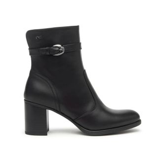 Nero Giardini Schwarze Leder-Stiefeletten mit dekorativer Schnalle - - Shoes - Damen - Schwarzk - 41 EU