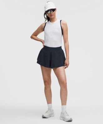 lululemon Shake It Out Lauf-Shorts mit hohem Bund f&uuml;r Frauen - 6 cm - Gr&ouml;&szlig;e 2XS in True Navy