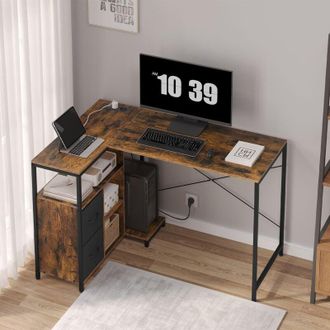 Woltu Eckschreibtisch Computertisch, Schreibtisch L-Form, B&uuml;rotisch mit Steckdosen usb-a Typ-C, Eckschreibtisch mit Regal umkehrbar Rechnerfach, 120x80 cm