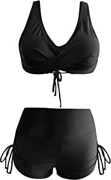 Generic D&eacute;bardeur Femme Color&eacute; - Imprim&eacute; Sexy Plage Split Bikini Shorts avec Haut Femme, Noir, 3XL