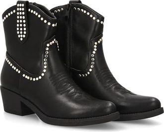 Shoes & Blues Bottine cowboy pour femme avec clous, talon bas, imprimé uni et fermeture éclair, pour la saison automne., Noir, 36 EU