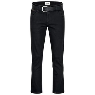 Wrangler Texas Jean stretch pour homme Coupe droite Coupe droite Diff&eacute;rents d&eacute;lavages Avec ceinture en noir ou marron, Black Overdye + ceinture noire, 40W / 34