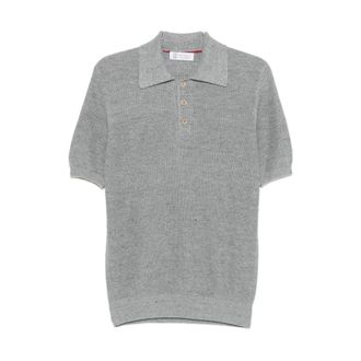 Brunello Cucinelli Homme, Tops, Gris, Taille: XL Polo en Maille C&ocirc;tel&eacute;e Anglaise