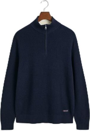 GANT Herren Ribbed Cotton Half Zip Pullover, Evening Blue, M EU