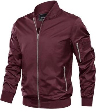 KEFITEVD Hommes Baseball Cargo &Eacute;t&eacute; Bomber Pilote Zipper Vestes Surv&ecirc;tements Thin Army Windbreaker Vin Rouge