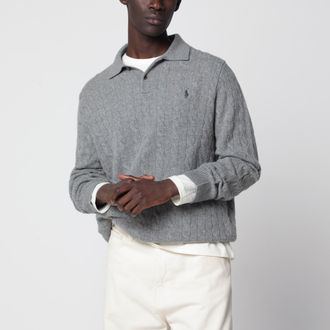 Polo Ralph Lauren Grauer Zopfstrickpullover aus Wolle und Kaschmir