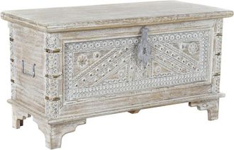 DKD Home Decor Coffre Mangue Laiton 88X40X45 Blanc
