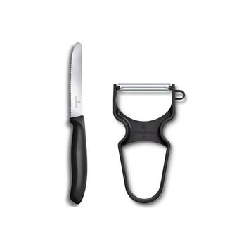 Victorinox by Swiss Army Swiss Classic Set 2 Couteaux dOffice avec &Eacute;plucheur, Couteau de Cuisine pour Fruit et L&eacute;gumes, Acier Inoxydable, Compatible Lave-Vaisselle, Noir