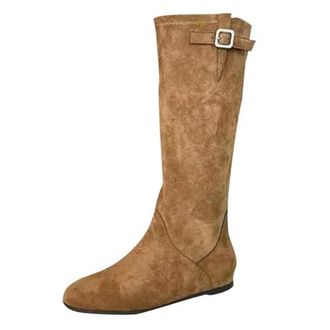 Generic Bottes hautes d&eacute;contract&eacute;es en faux daim pour femme - &Eacute;l&eacute;gantes - Couleur unie - Boucle classique - &Eacute;l&eacute;gantes - &Agrave; enfiler - Pour lext&eacute;rieur et le quot