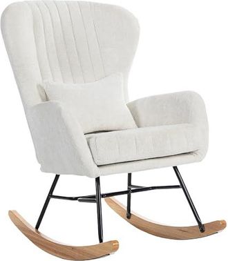 HOMCOM Fauteuil &agrave; Bascule, Rocking Chair en Velours, Chaise &agrave; Bascule avec Coussin, Assise rembourr&eacute;, Dossier Haut, accoudoirs, Pieds en Acier et Base en Boi