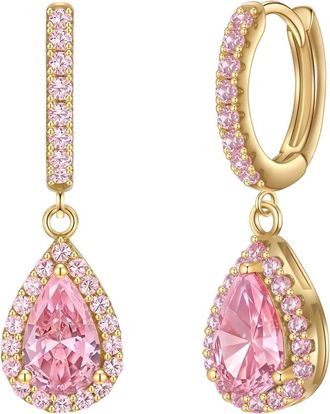 Glanzst&uuml;cke M&uuml;nchen Ohrringe - Creolen Sterling Silber gelbgold Zirkonia pink - Gr. unisize - in Gold - f&uuml;r Damen