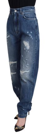 Dolce & Gabbana Womens Blue Washed Cotton Tattered Denim Jeans Clothing