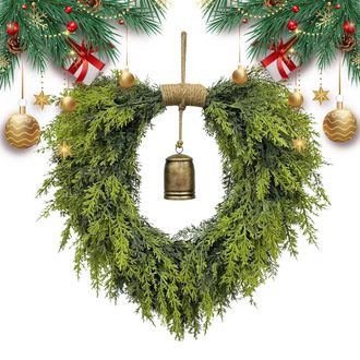 Generico Weihnachtskranz - Garland aus realistischer grüner, künstliche Dekoration, handgefertigter Winter-Türschmuck mit roten Beeren und Pinienkernen, Langer