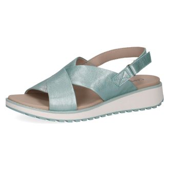 Caprice Damen Sandalen flach aus Leder mit Klettverschluss, Türkis (Turquoise Napl), 39 EU